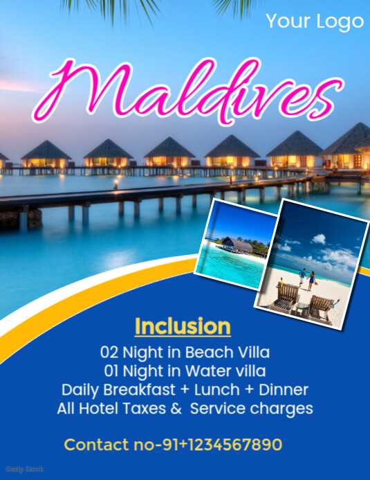 Plantilla de Blue Maximalist Maldives Travel Flyer (us Letter ...