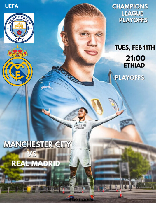 Blue Maximalist Manchester City Vs Real Madrid Flyer (us Letter ...