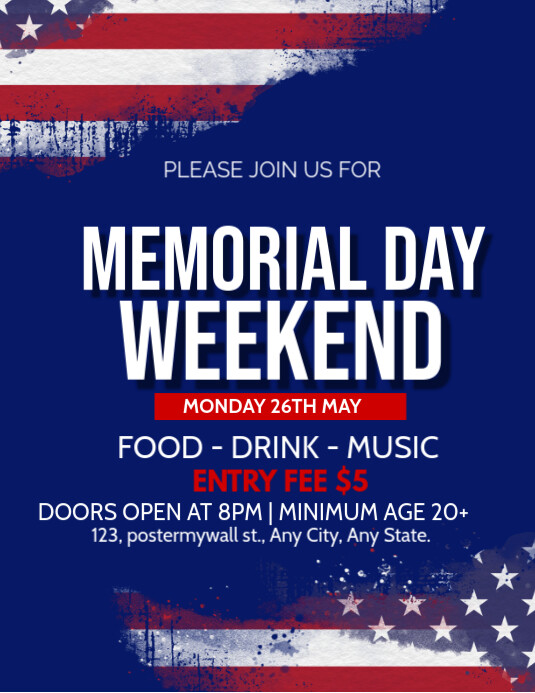 Plantilla de Blue Maximalist Memorial Day Weekend Flyer (us Letter) | PosterMyWall