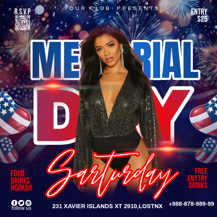 Blue Maximalist Memorial Day Weekend Party Editable Instagram Post Modelo | PosterMyWall