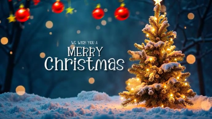 Blue Maximalist Merry Christmas Greeting Card Design Digital Display ...