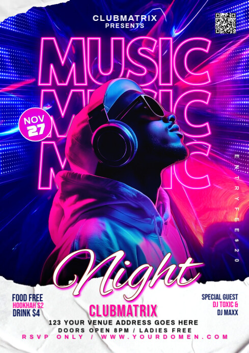 Blue Maximalist Music Night A4 Template | PosterMyWall