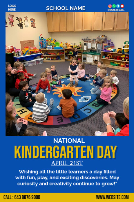 Plantilla de Blue Maximalist National Kindergarten Day Poster | PosterMyWall