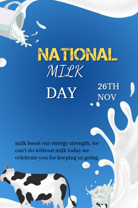 Plantilla de Blue Maximalist National Milk Day Poster | PosterMyWall