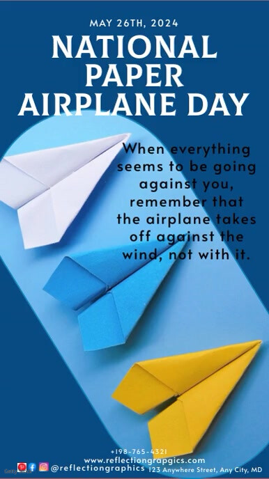 Blue Maximalist National Paper Airplane Day I Template | PosterMyWall