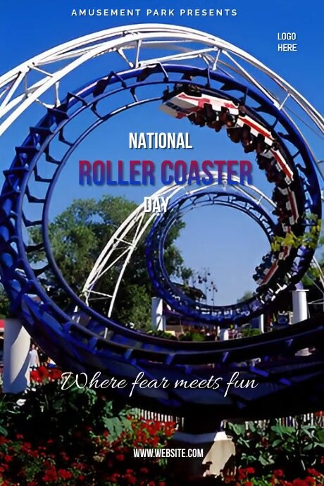 Blue Maximalist National Roller Coaster Day Template | PosterMyWall