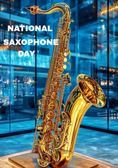 Blue Maximalist National Saxophone Day A4 Template | PosterMyWall