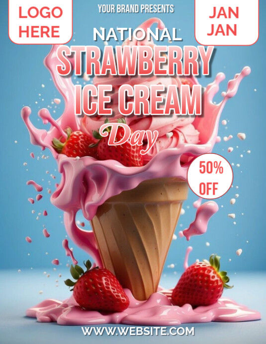 Blue Maximalist National Strawberry Ice Cream Day Flyer (us Letter ...