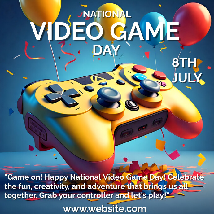 Blue Maximalist National Video Game Day Inst Template | PosterMyWall