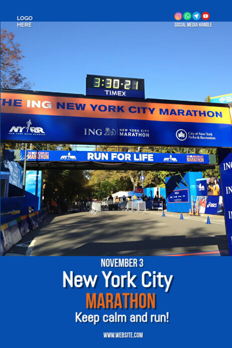 Blue Maximalist New York City Marathon Poster Templat | PosterMyWall