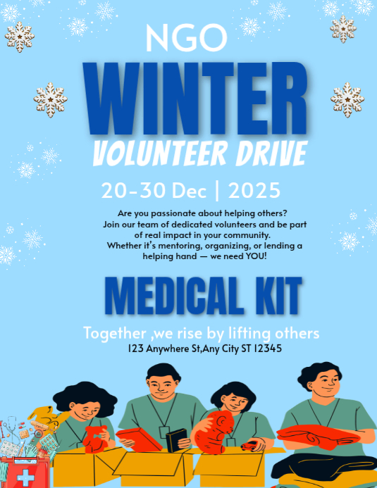 Plantilla de Blue Maximalist Ngo Winter Volunteer Drive Flyer (us ...