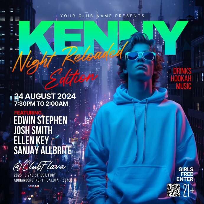 Blue Maximalist Night Club Instagram Post Template | PosterMyWall