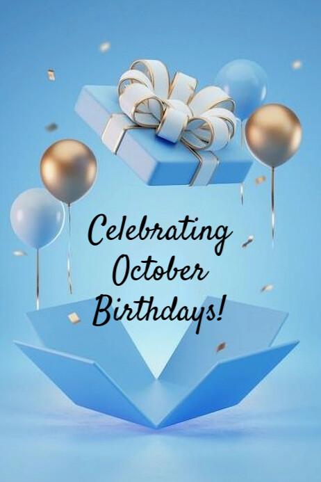 Blue Maximalist October Birthdays Banner 4' × 6' Template | PosterMyWall