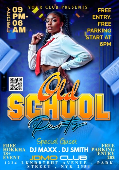 Blue Maximalist Old School Night Party Flyer A3 Template | PosterMyWall