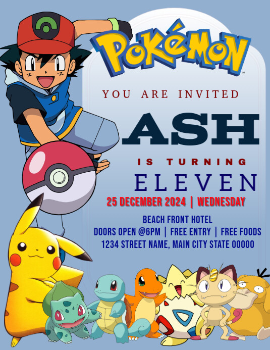 Blue Maximalist Pokemon Birthday Flyer (us Letter) Template | PosterMyWall