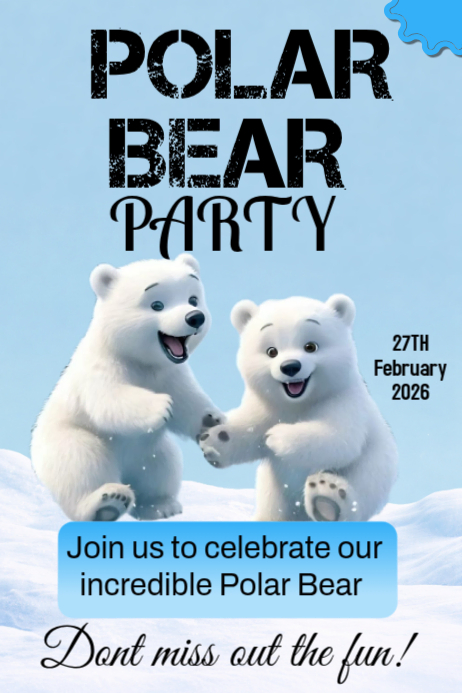 Blue Maximalist Polar Bear Party Flyer Design Poster Template ...