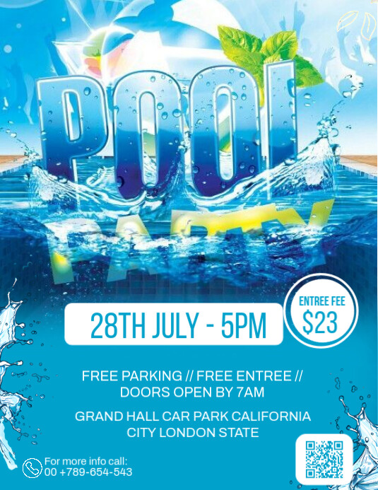 Blue Maximalist Pool Party Invitation Template Flyer (us Letter ...