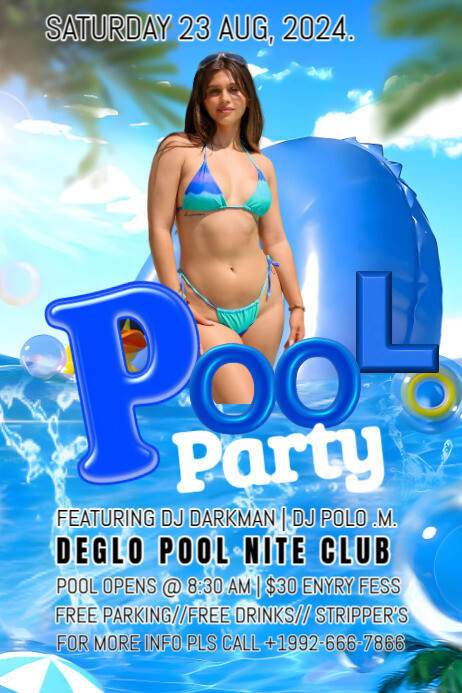 Blue Maximalist Pool Party Poster Template | PosterMyWall