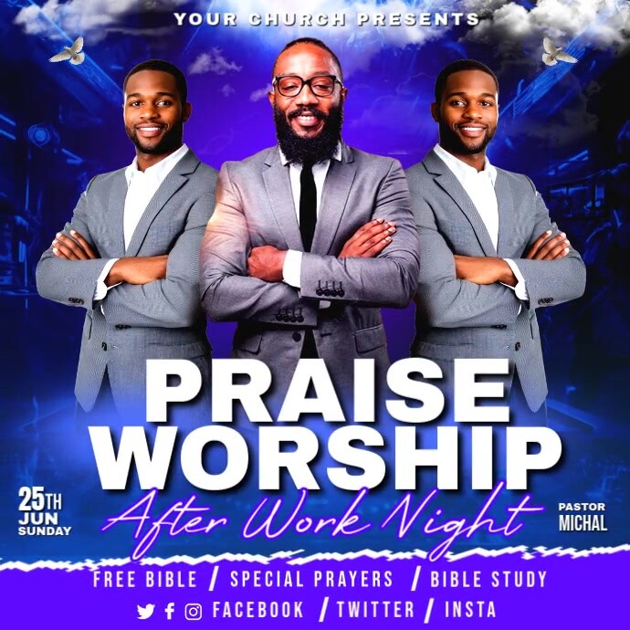 Blue Maximalist Praise Worship Instagram Post Template | PosterMyWall