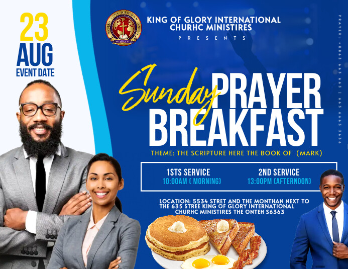 Blue Maximalist Prayer Breakfast Flyer (us Le Template | PosterMyWall