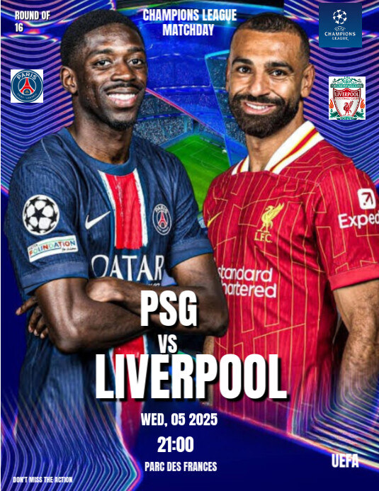 Blue Maximalist Psg Vs Liverpool Round Of 16 Flyer (us Letter) Templat | PosterMyWall