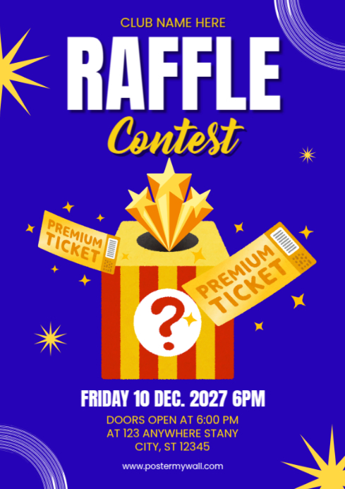 Blue Maximalist Raffle Ticket Contest A4 Template | PosterMyWall