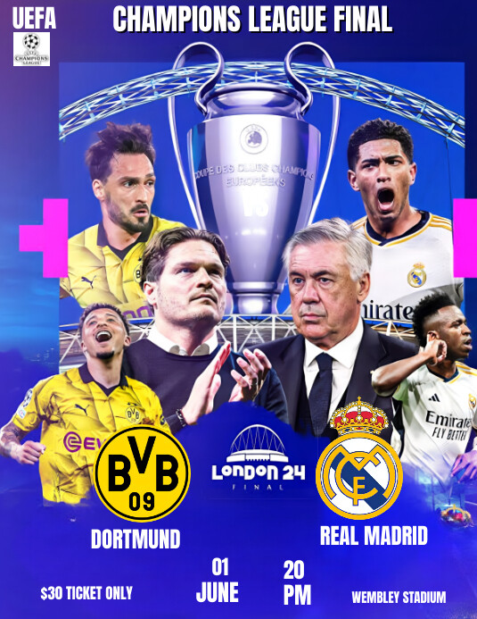 Blue Maximalist Real Madrid Vs Dortmund Ucl F Template | PosterMyWall