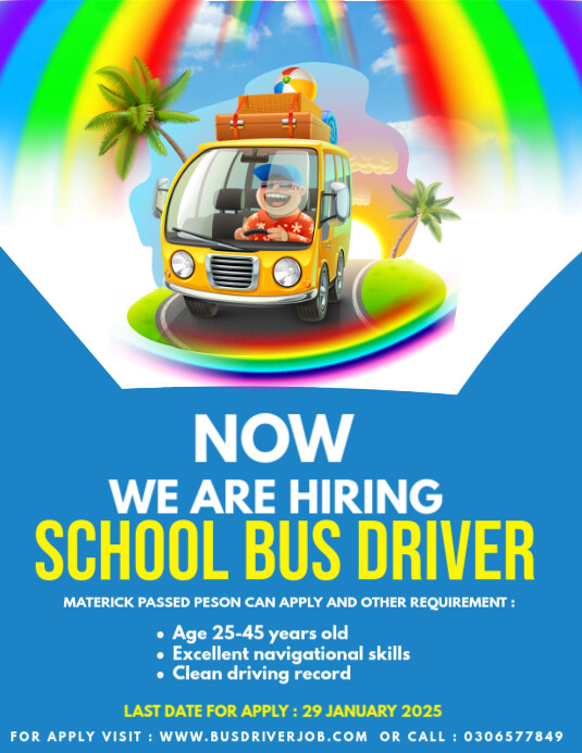 Blue Maximalist School Bus Driver For Hire Flyer (us Letter) Template ...
