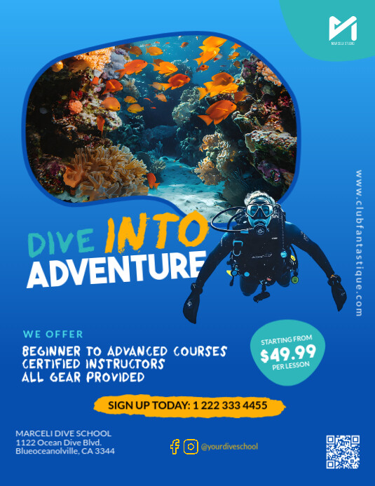 Copy of Blue Maximalist Scuba Diving School Flyer (us | PosterMyWall