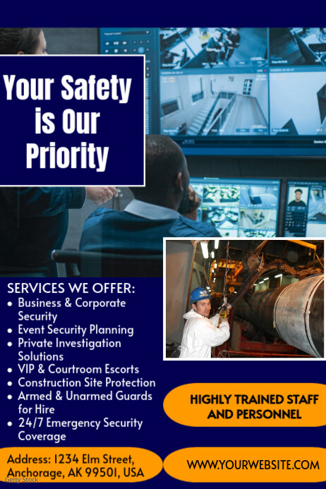 Copy of Blue Maximalist Security Guard Provider Company Flyer Poster ...