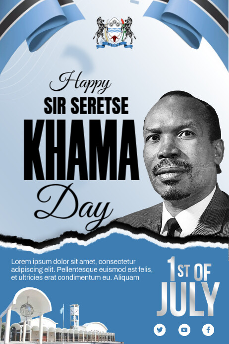 Blue Maximalist Sir Seretse Khama Day Poster Template | PosterMyWall
