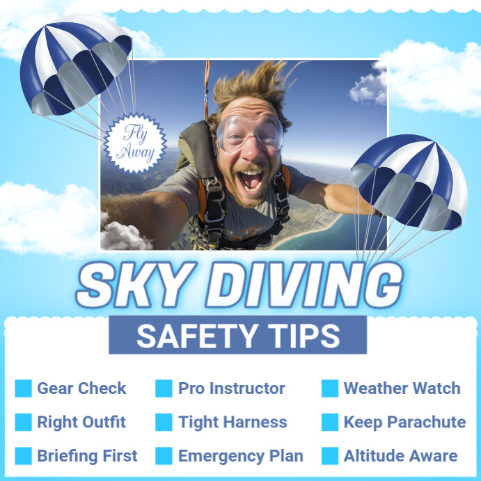 Blue Maximalist Skydiving Safety Tips Instagram Post Template ...
