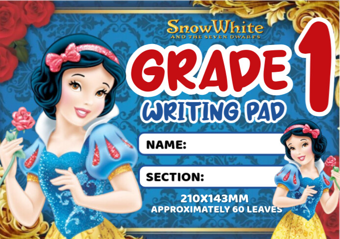 Blue Maximalist Snow White Grade 1 Writing Pad A4 Template | PosterMyWall