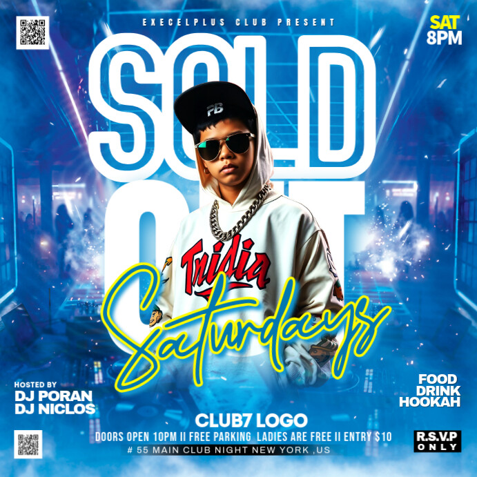 Blue Maximalist Sold Out Saturday Night Party Instagram Post Template ...