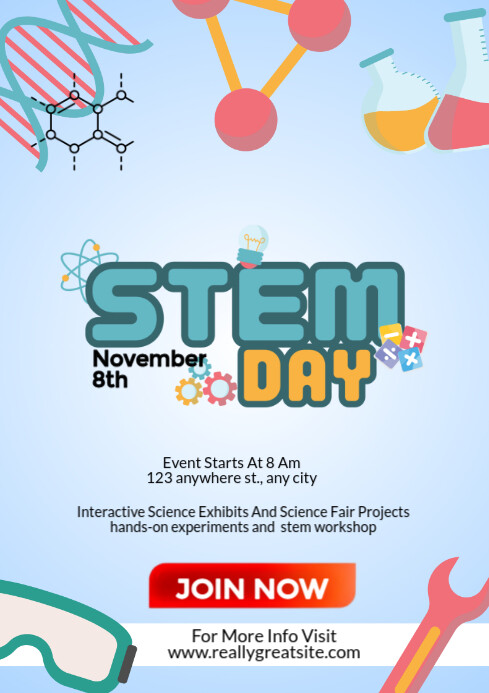 Blue Maximalist Stem Science Fair Flyer A4 Template | PosterMyWall