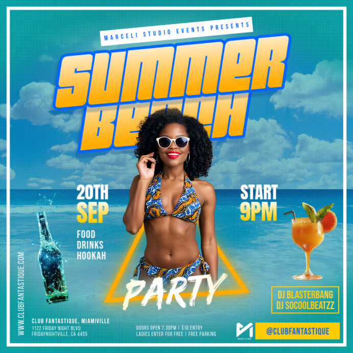 Blue Maximalist Summer Beach Party Ad Instag Template | PosterMyWall