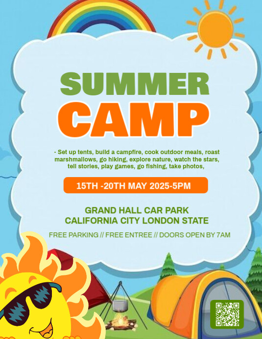 Blue Maximalist Summer Camp Invitation Template Flyer (us Letter ...