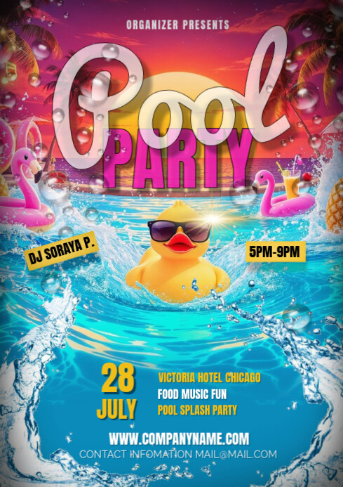 Blue Maximalist Summer Pool Party A4 Templat | PosterMyWall