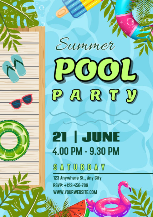 Copy of Blue Maximalist Summer Pool Party Advertising A4 | PosterMyWall