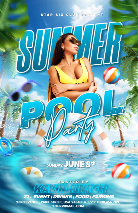 Copy of Blue Maximalist Summer Pool Party Fully Editable Template Tabloid | PosterMyWall