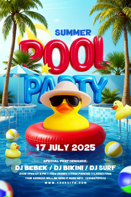 Blue Maximalist Summer Pool Party Poster Design Template 2025 ...