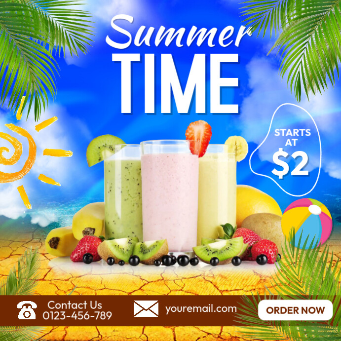 Blue Maximalist Summer Time Instagram Post Template | PosterMyWall