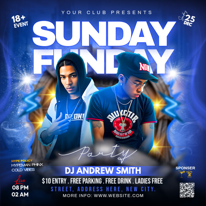 Blue Maximalist Sunday Funday Party Flyer Instagram Post Template ...