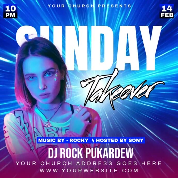 Blue Maximalist Sunday Takeover Night Instagram Post Template ...