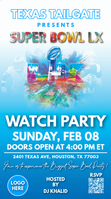 Blue Maximalist Super Bowl LX Watch Party Instagram Story Template ...