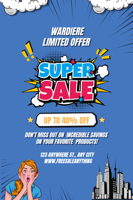 Blue Maximalist Super Sale Poster Template | PosterMyWall