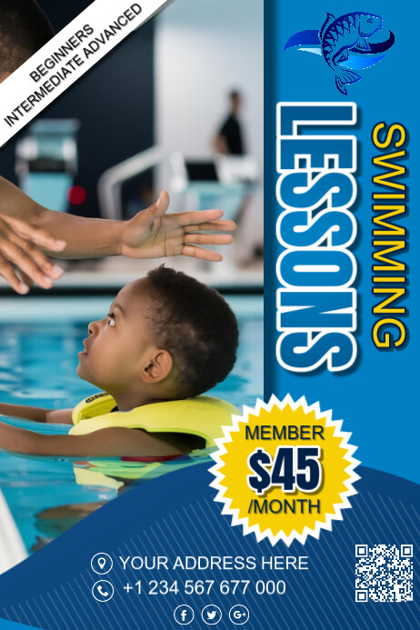 Blue Maximalist Swimming Lessons Poster Template | PosterMyWall