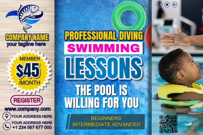Plantilla de Blue Maximalist Swimming Lessons Poster | PosterMyWall