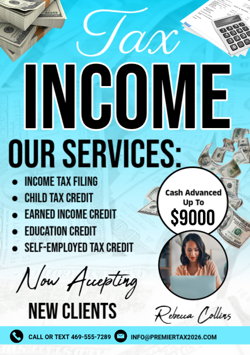 Blue Maximalist Tax Income 2026 A4 Template | PosterMyWall
