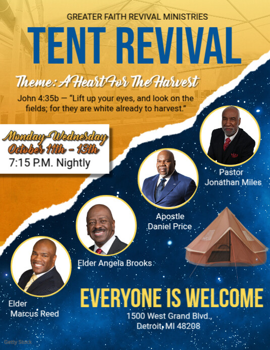 Blue Maximalist Tent Revival Flyer (us Letter) Template | PosterMyWall